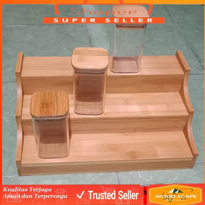 Jual Kara 3 Tier / Rak Bumbu Bambu Kayu Tingkat / Rak toples bumbu ...
