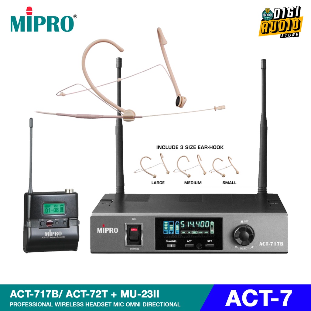 Jual Wireless Headset Microphone MIPRO ACT-717B ACT-72T MU-23 Headworn ...