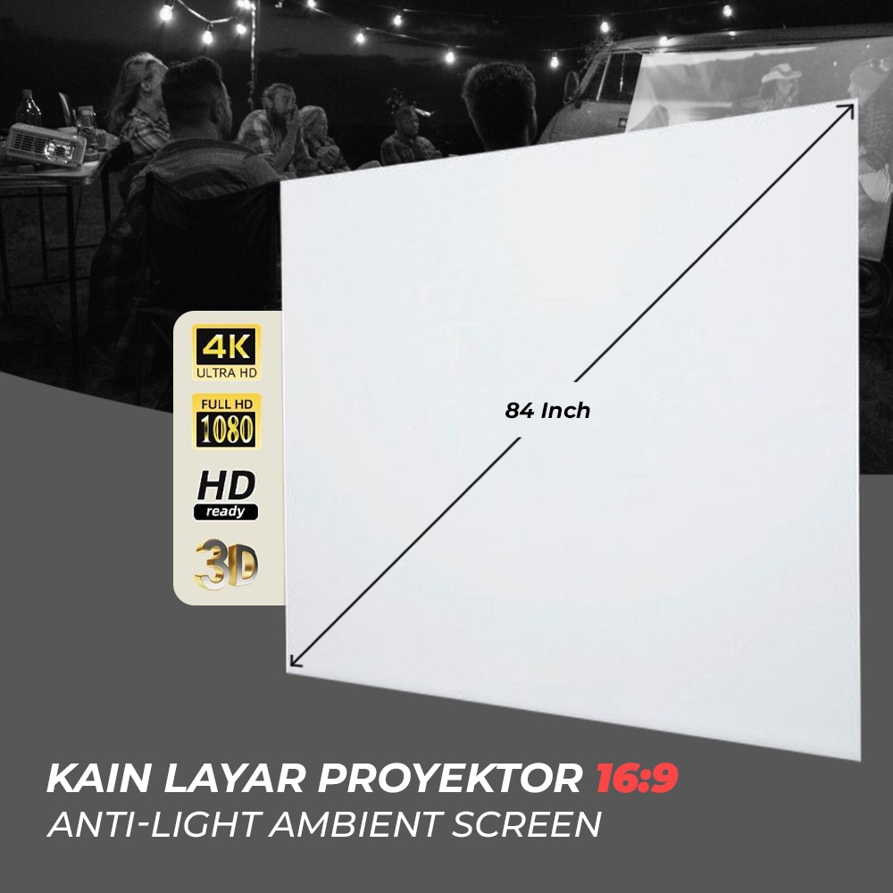 Jual Kain Layar Proyektor Screen Proyektor 16:9 Anti Cahaya 4K HD ...