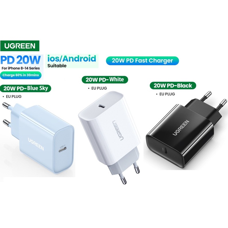 Jual UGREEN Kepala Charger Type C 20W Model Plug EU PD 3.0 Fast Charger ...
