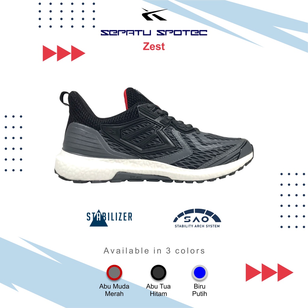 Jual SPOTEC Sepatu Running ZEST Abu Tua - Hitam (Sz.37-39) | Shopee Indonesia