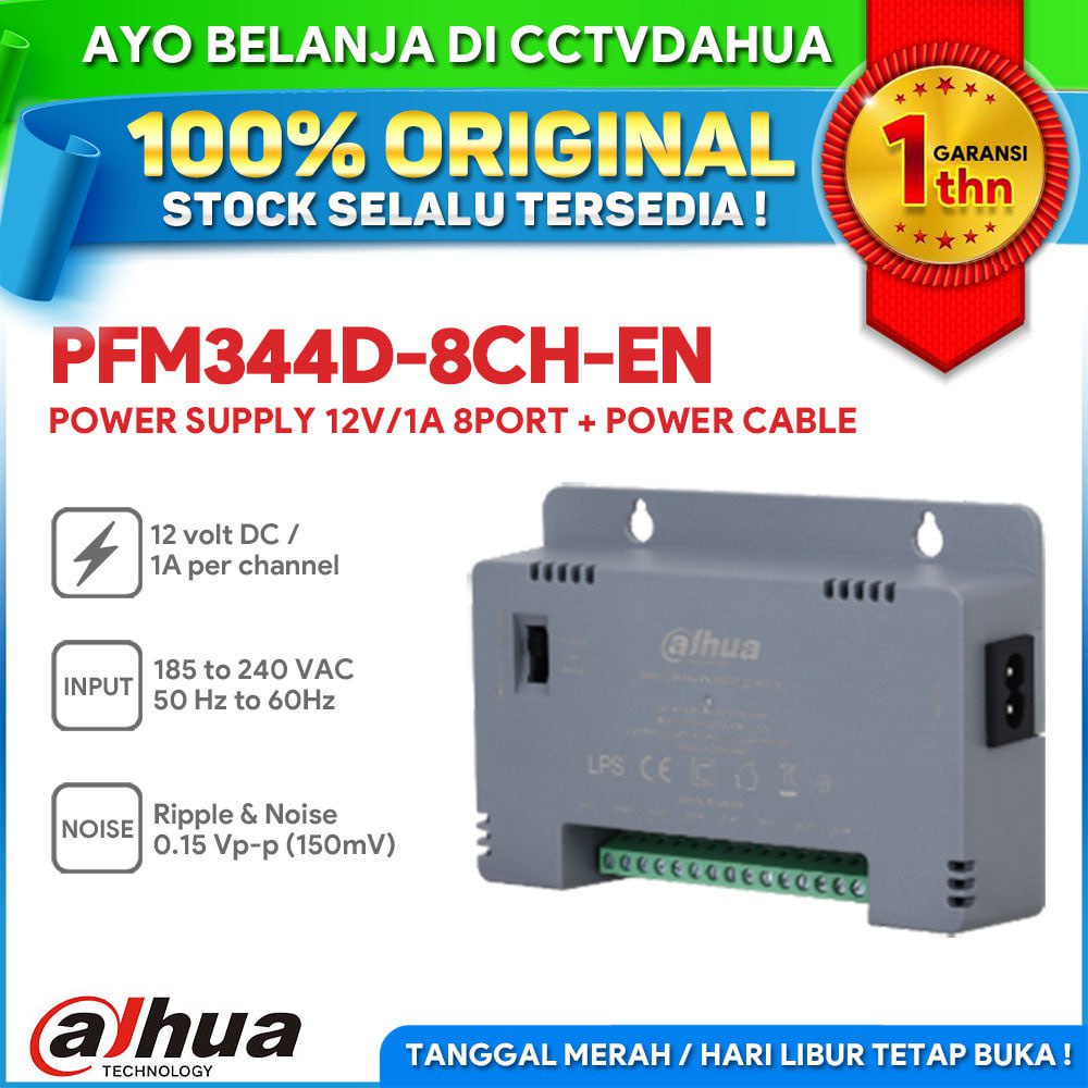 Jual DAHUA PFM344D-8CH-EN POWER SUPPLY PSU 12V/1A 8 PORT + POWER CABLE ...