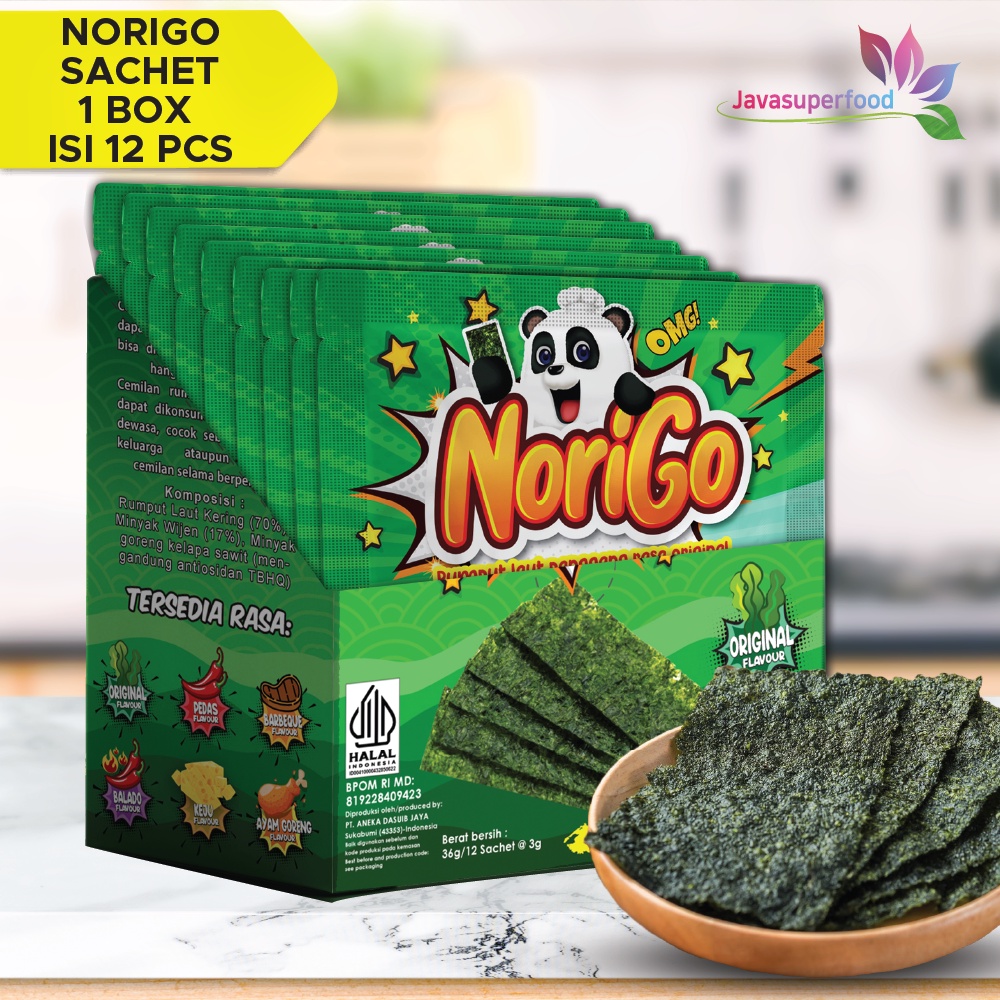 Jual Norigo (1 BOX ISI 12 PCS) / Nori Sachet Seaweed Snack 3g Rumput ...