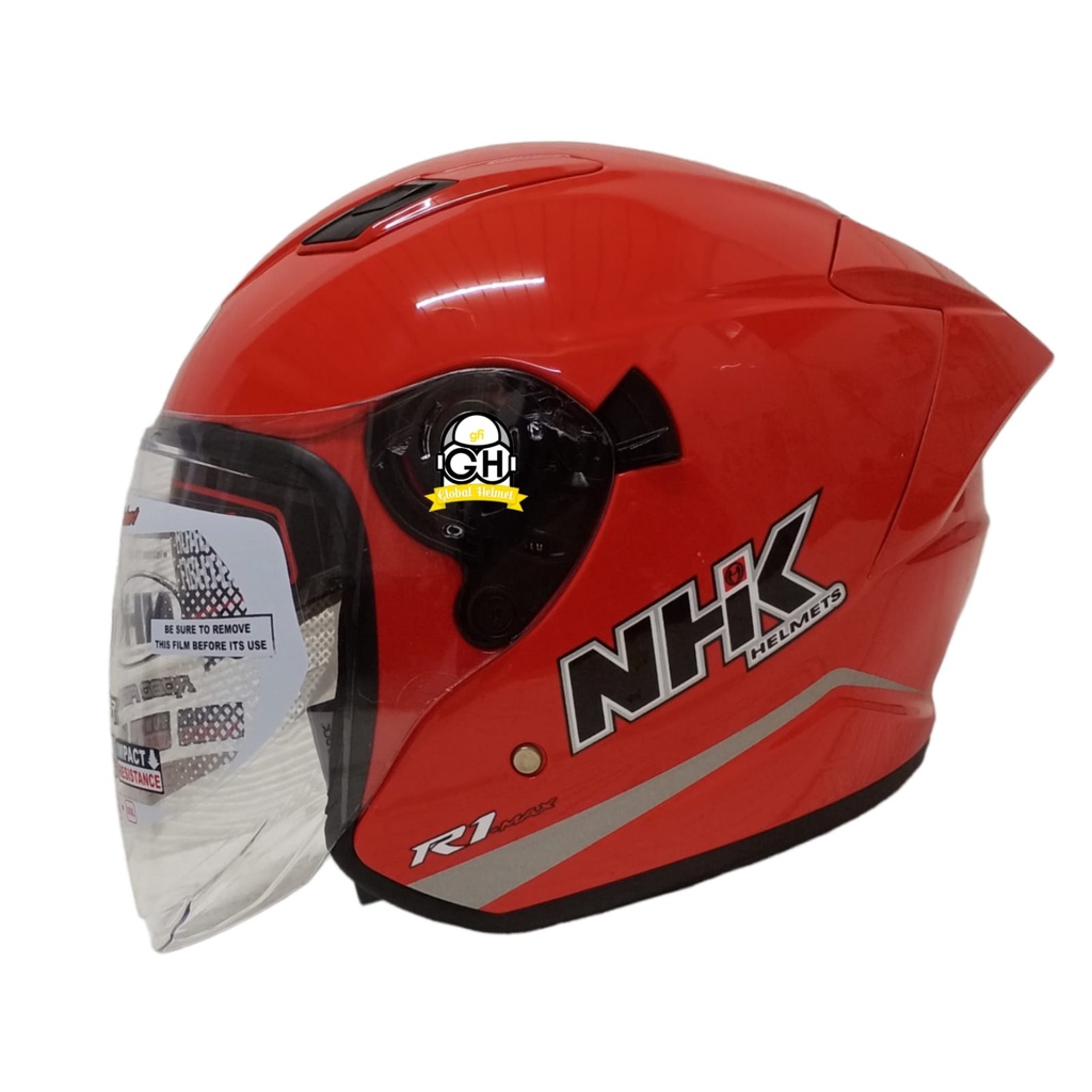 Jual Helm NHK R1 Max Solid Red Glossy Merah Kilat Double Visor Half ...
