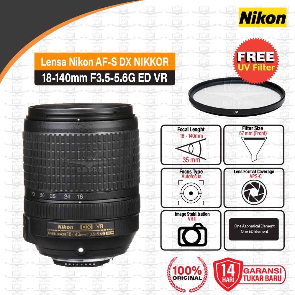 Jual Lensa Nikon AF-S DX NIKKOR 18-140mm F3.5-5.6G ED VR | Shopee Indonesia