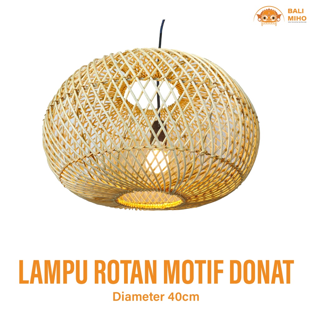 Jual Kap Lampu Rotan Motif Donat 40 cm - Lampu Villa Bali - Kap Lampu Unik - Lampu Cafe - Lampu ...