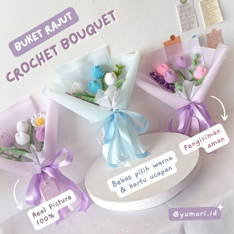Jual Buket Bunga Rajut, Korean Aestethic Crochet Flowers Ukuran Medium ...