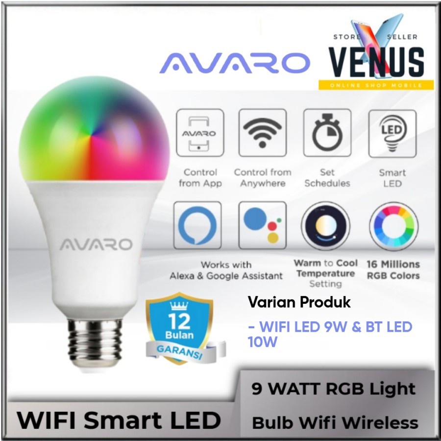 Jual AVARO Smart LED Bulb 9W / 12Watt WiFi RGB Bohlam Lampu Pintar - 9 Watt - 12wat | Shopee ...