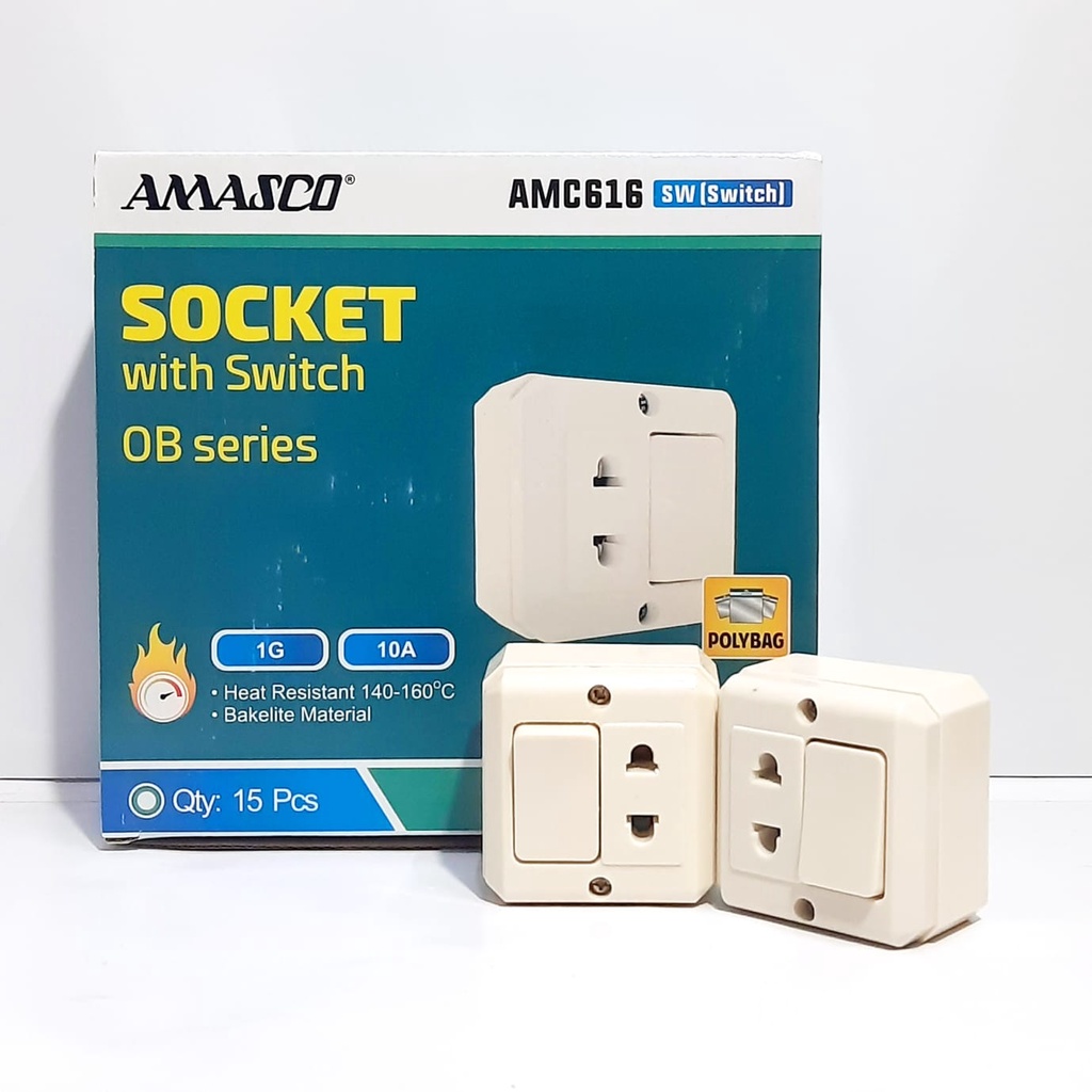 Jual AMASCO STOP KONTAK DENGAN SAKLAR 1G OB SERIES AMC616SW | Shopee ...