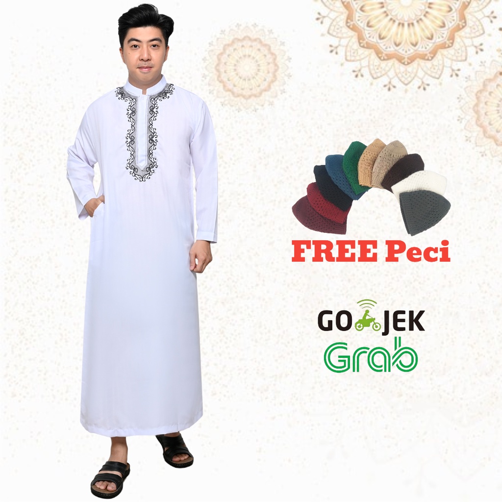 Jual Jubah Gamis Pria Dewasa Putih Panjang Bordir BK FREE PECI | Shopee ...