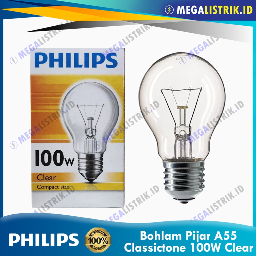 Jual PHILIPS LAMPU DOP PIJAR 100W CLEAR / BOHLAM 100 WATT A55 STANDARD ...