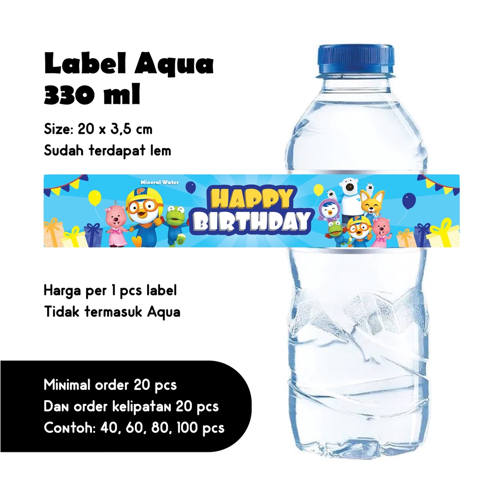 Jual LABEL AQUA 330 ML PORORO CUSTOM NAMA HAPPY BIRTHDAY HIASAN ...