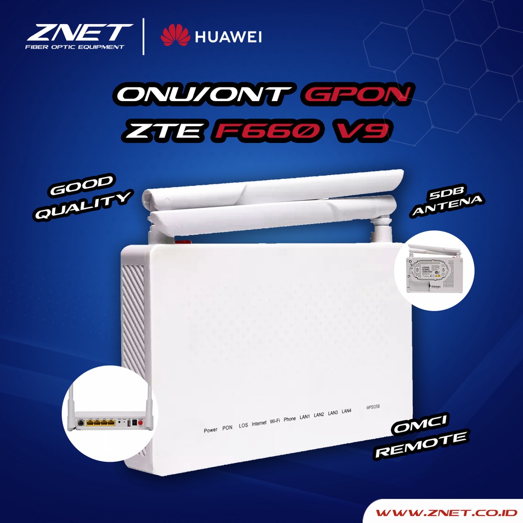 Jual Modem GPON ZTE F660 V8 Box Antena Wifi 5db Support Statis PPOE dan BRIDGE OLT ONU ROUTER ...