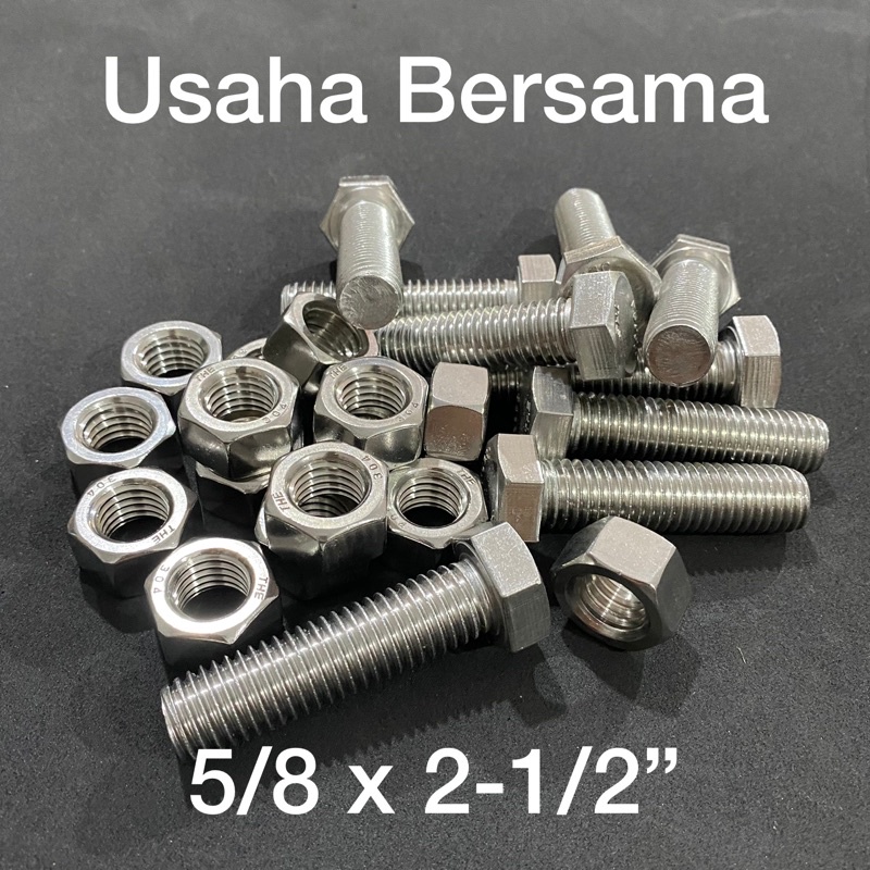Jual BAUT MUR 5/8” x 2-1/2” STAINLESS STEEL SS BAUT MUR 5/8 x 2-1/2” SUS 304 ANTI KARAT KUNCI 22 ...
