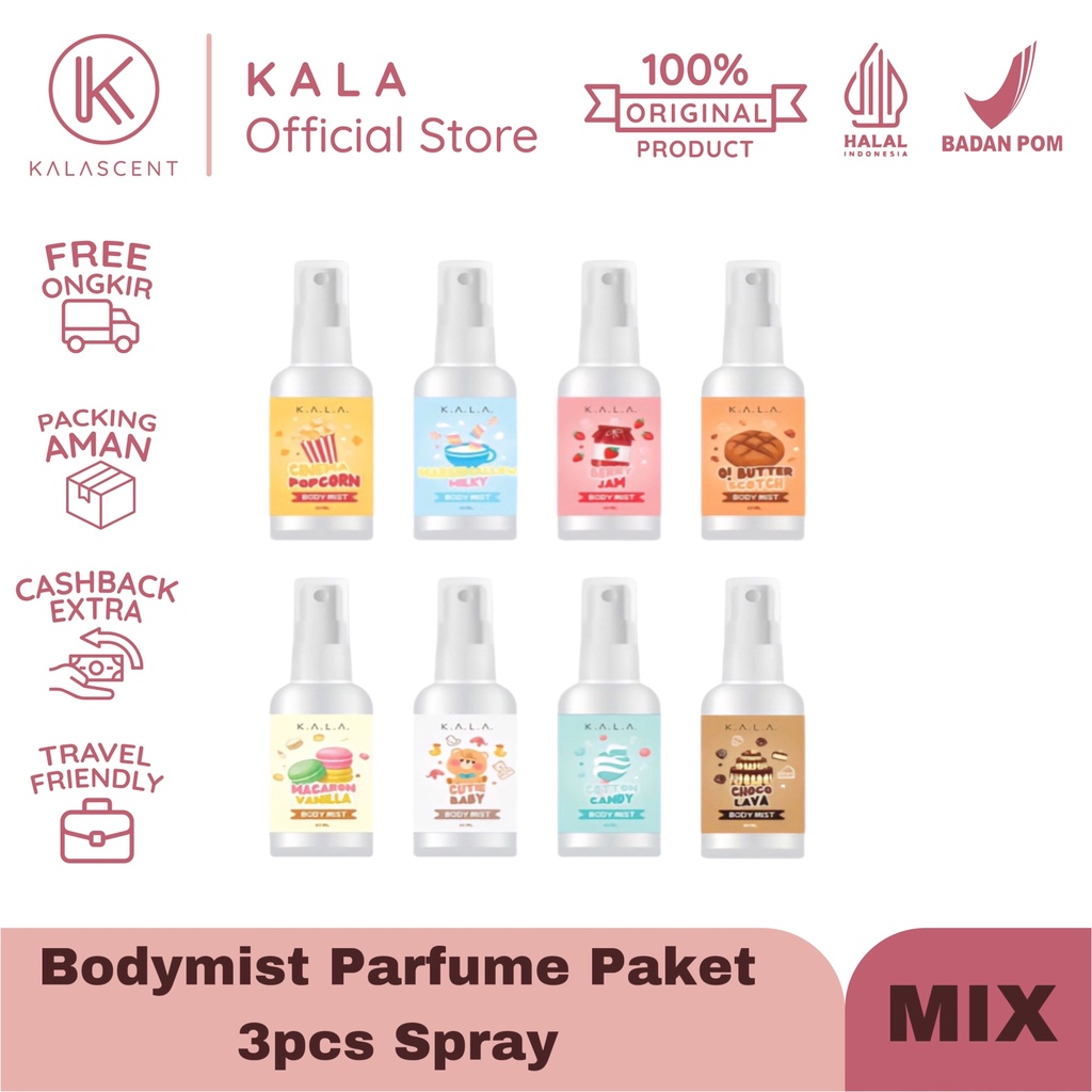 Jual KALA Body Mist Parfum Paket 3pcs Spray Parfume Tahan Lama Vanilla ...