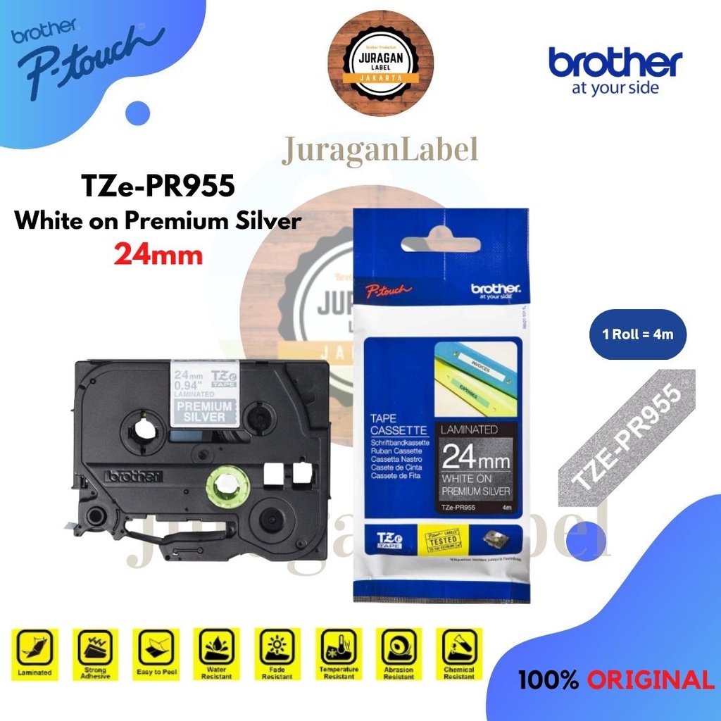Jual BROTHER TZe-PR955 CUBE Label Tape 24mm x 4m TZePR955 White on ...