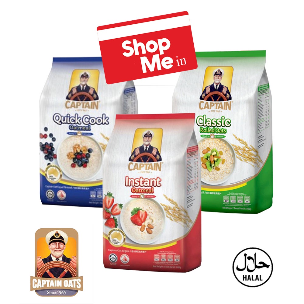 Jual Captain Oat Oatmeal Instant / Quick Cook / Rolled 800g | Shopee ...