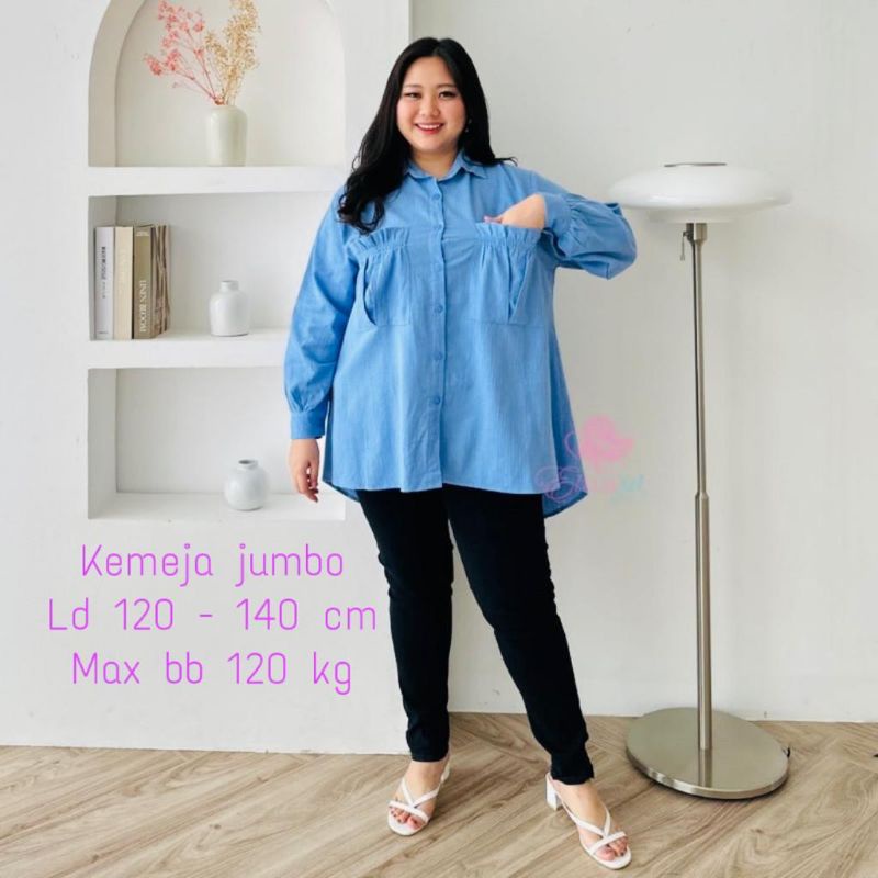 Jual kemeja katun KK jumbo ld 120 - 140 cm/blouse oversize wanita/kemeja wanita big size ...