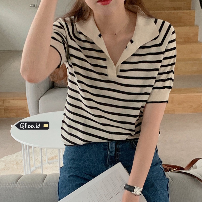 Jual Knit Crop Top Kaos V-neck Rajut Lengan Pendek Korean Style T-shirt | Shopee Indonesia