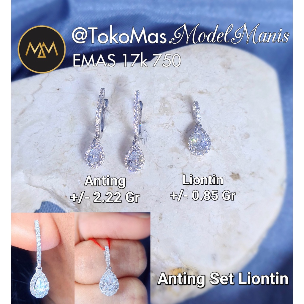 Jual Anting Liontin water drop set luxury emas putih 750 kadar 17k ...