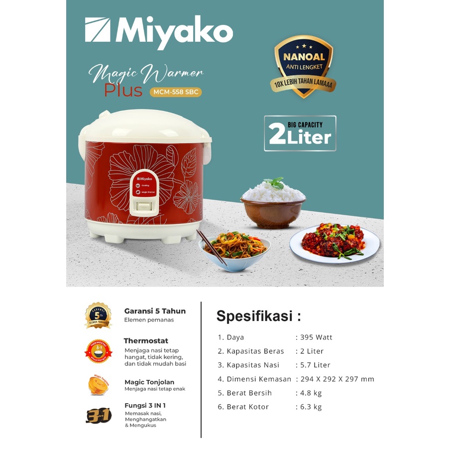Jual MIYAKO Rice Cooker 2 Liter MCM-558SBC - 100% ORI | Shopee Indonesia
