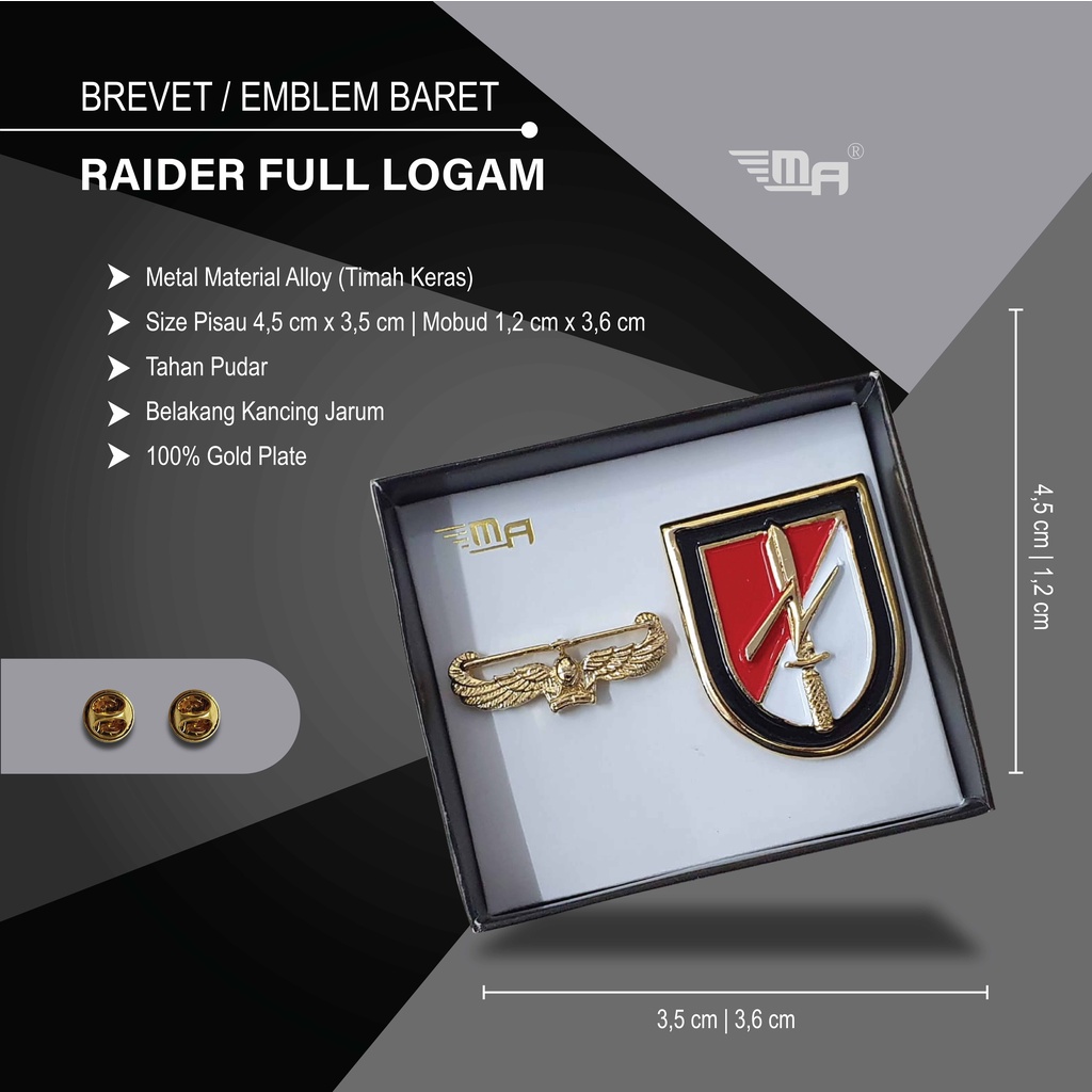 Jual Brevet Emblem Baret RAIDER FULL LOGAM Brivet Pin Wing | Shopee ...