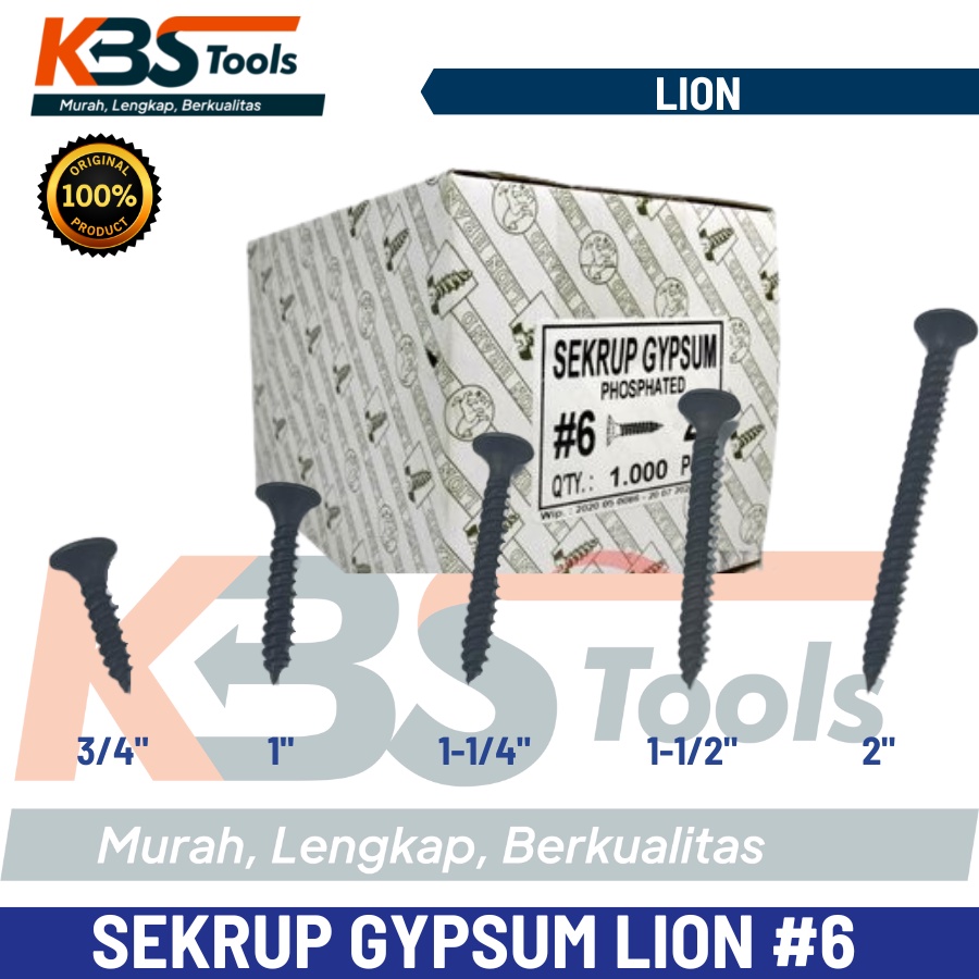 Jual Baut Sekrup Gipsum dan Kayu Merk LION 6 mm - Skrup Gypsum Tajam ...