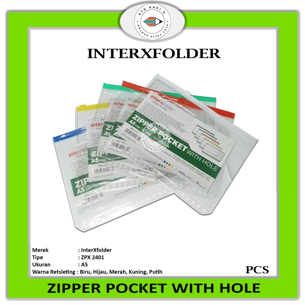 Jual INTERXFOLDER - Plastic Zipper Pocket With Hole A5 - ZPX 2401 - PCS ...