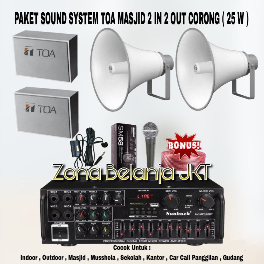 Jual PAKET SOUND SYSTEM TOA MASJID MUSHOLA 2 IN 2 OUT SPEAKER CORONG TOA 25W AMPLIFIER USB ...