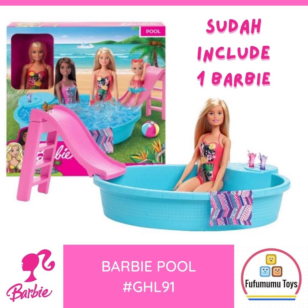 Jual Barbie Pool Kolam Renang free barbie ori Mattel GHL91 kado anak ...