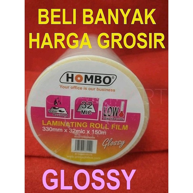 Jual HOMBO PLASTIK LAMINATING ROLL GLOSSY 330MM X 32MIC X 150M | Shopee ...