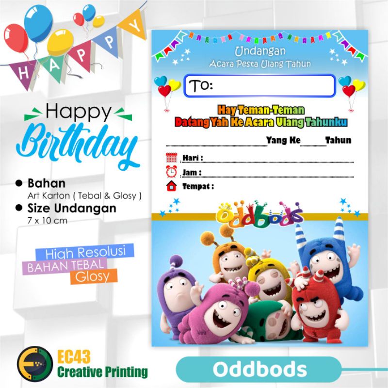 Jual Undangan ulang tahun polosan tema Oddbods | Shopee Indonesia