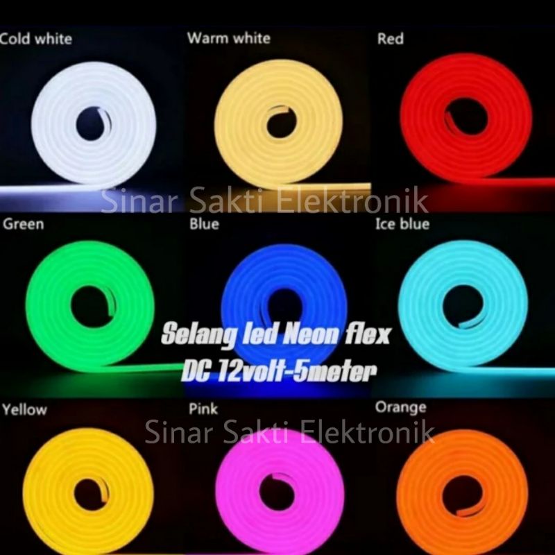 Jual Lampu led neon flex 12v 5m / Led Strip Sign Flexible DC IP65 warna warni | Shopee Indonesia