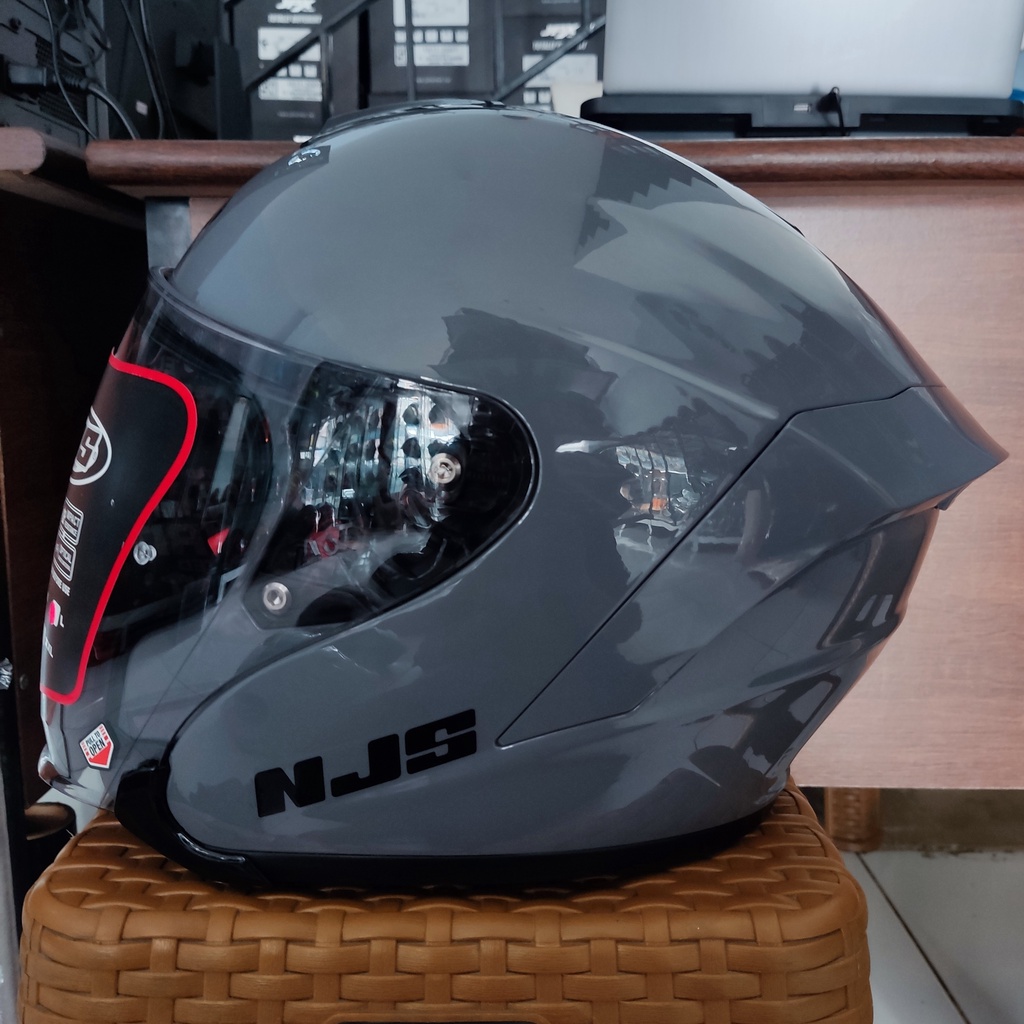 Jual HELM NJS KAIROZ SOLID STONE GREY GLOSSY HALF FACE NJS KAIROZ ...