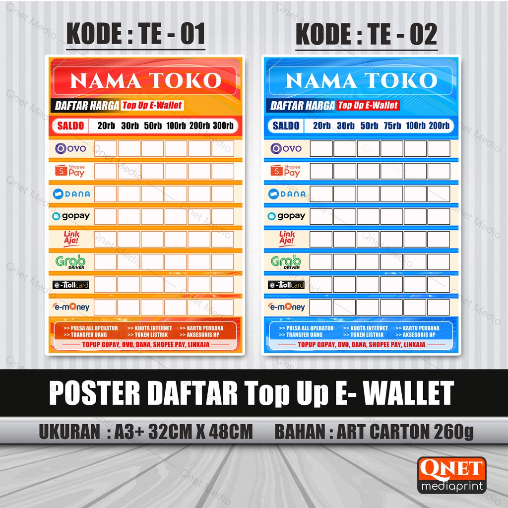 Jual STIKER / POSTER DAFTAR HARGA TOP UP E-WALLET + LAMINASI GLOSSY ...
