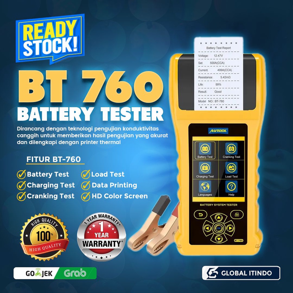 Jual ALAT TES AKI BT760 6-30V BATERAI TESTER MULTIFUNGSI DENGAN PRINTER ...