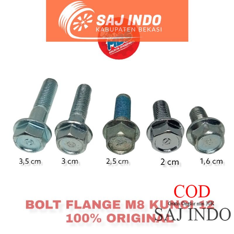 Jual SAJ BOLT FLANGE BAUT 12, TOPI ORIGINAL M8×16 M8×20 m8×25 m8x30 m8x35 BAUD 12 ORI | Shopee ...
