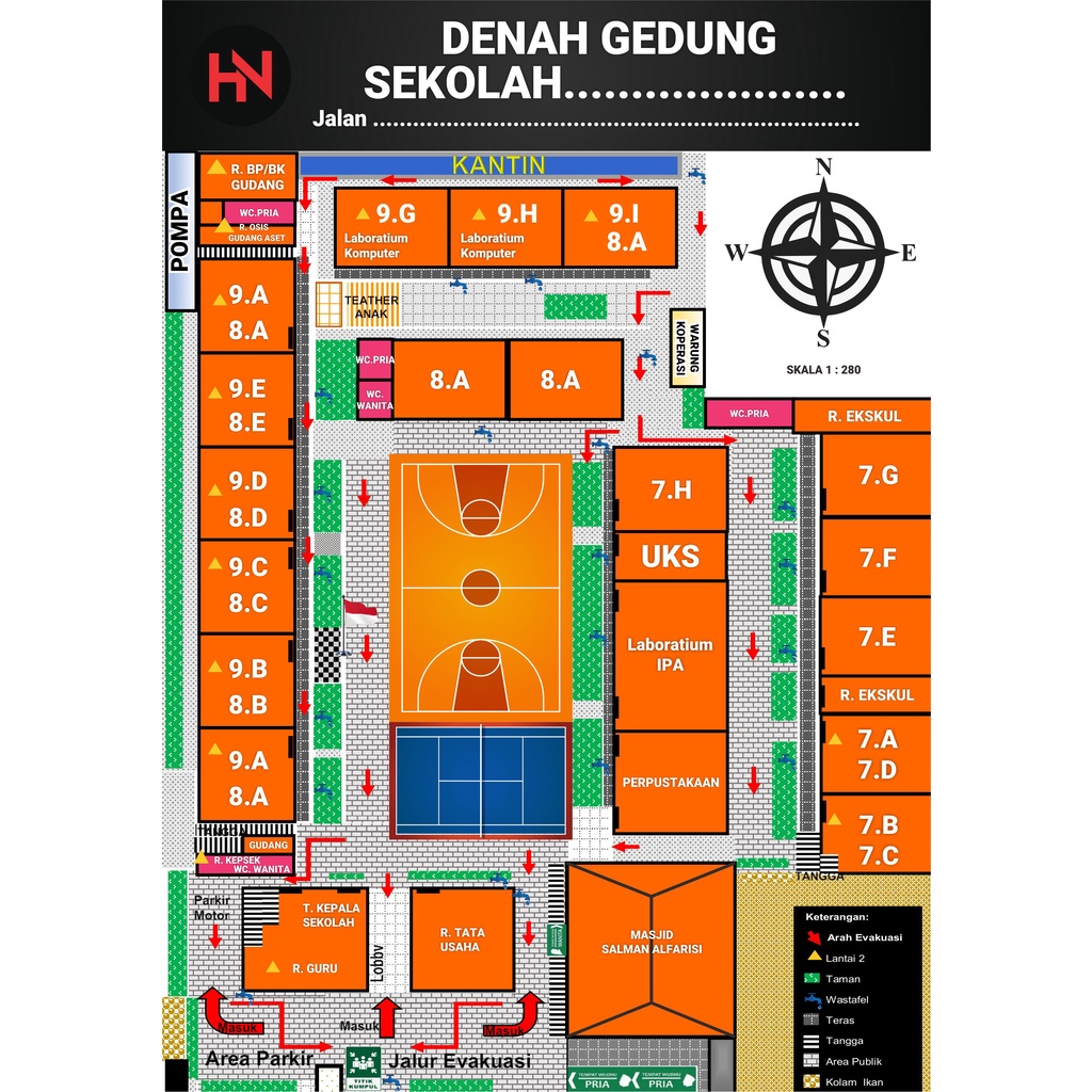 Jual Gambar Peta Denah Desain Bangunan 2D Sekolah Pabrik Gudang Hotel ...