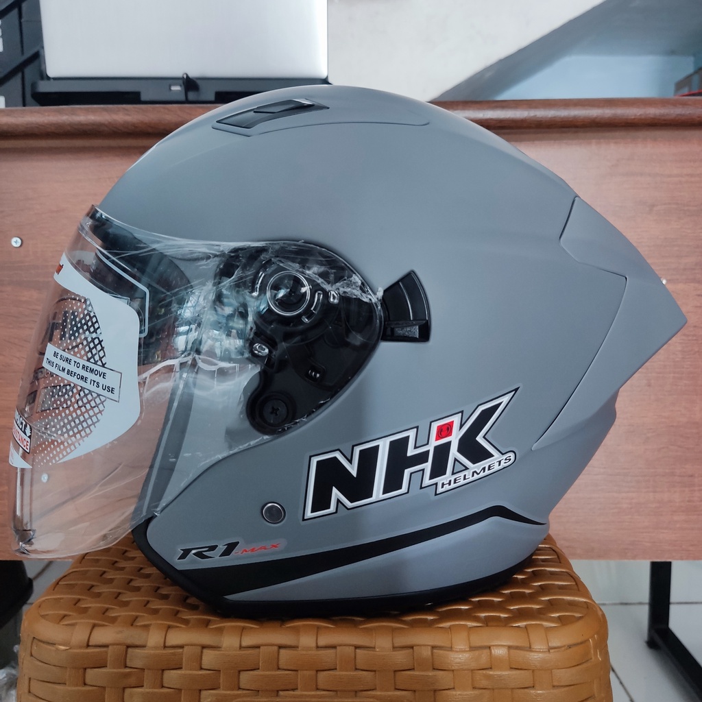 Jual HELM NHK R1 MAX SOLID GREY DOFF HALF FACE NHK R1 MAX DOUBLE VISOR | Shopee Indonesia