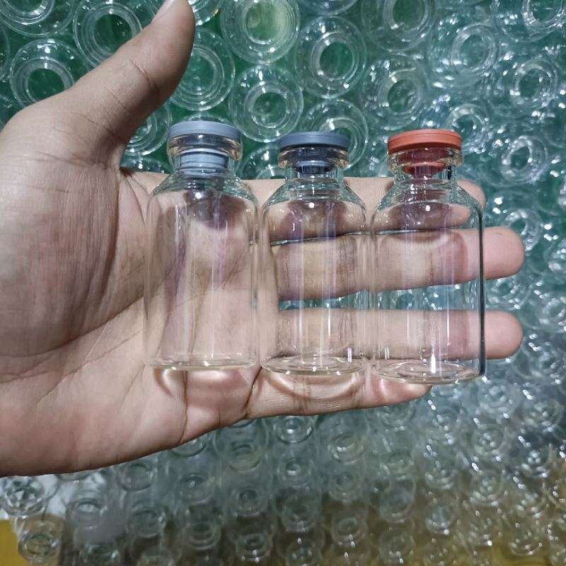 Jual Botol kaca vial 25ML, 30ML tutup karet rubber stopper | Shopee ...