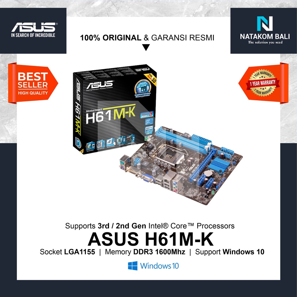 Jual MOTHERBOARD ASUS H61M-K LGA1155 | Shopee Indonesia
