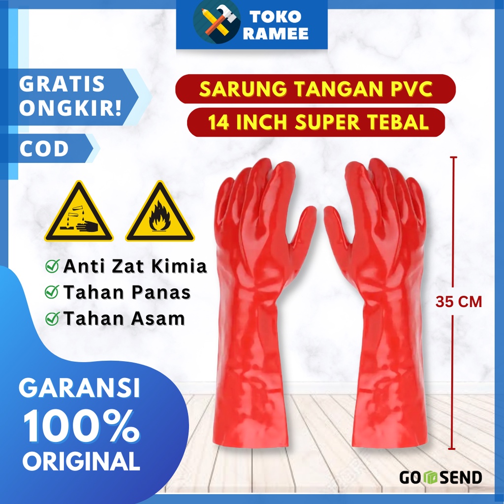 Jual Sarung Tangan PVC Merah Kimia 14" / 30CM | Chemical Gloves Bahan ...