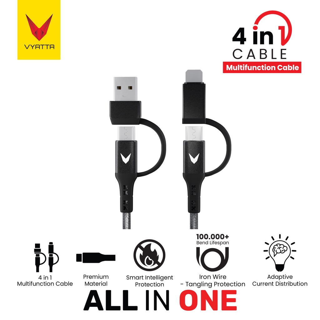 Jual VYATTA 4IN1 CABLE 66W USB TYPE C LIGHTNING IPHONE SAMSUNG XIAOMI ...