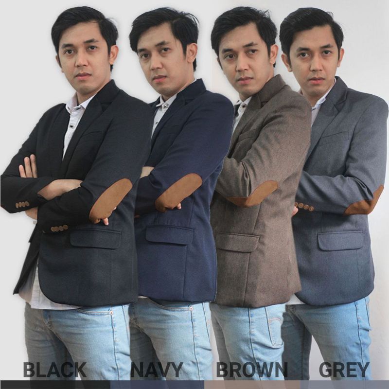 Jual Blazer Pria Elbow Hitam Navy Grey Coklat | Shopee Indonesia