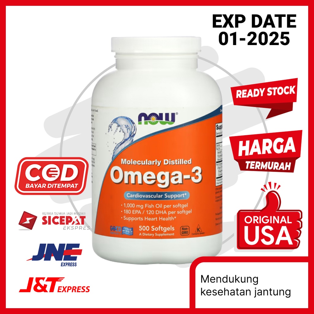 Jual Vitamin Omega 3 NOW Foods, Omega 3 180 EPA/120 DHA 500 Softgel ...