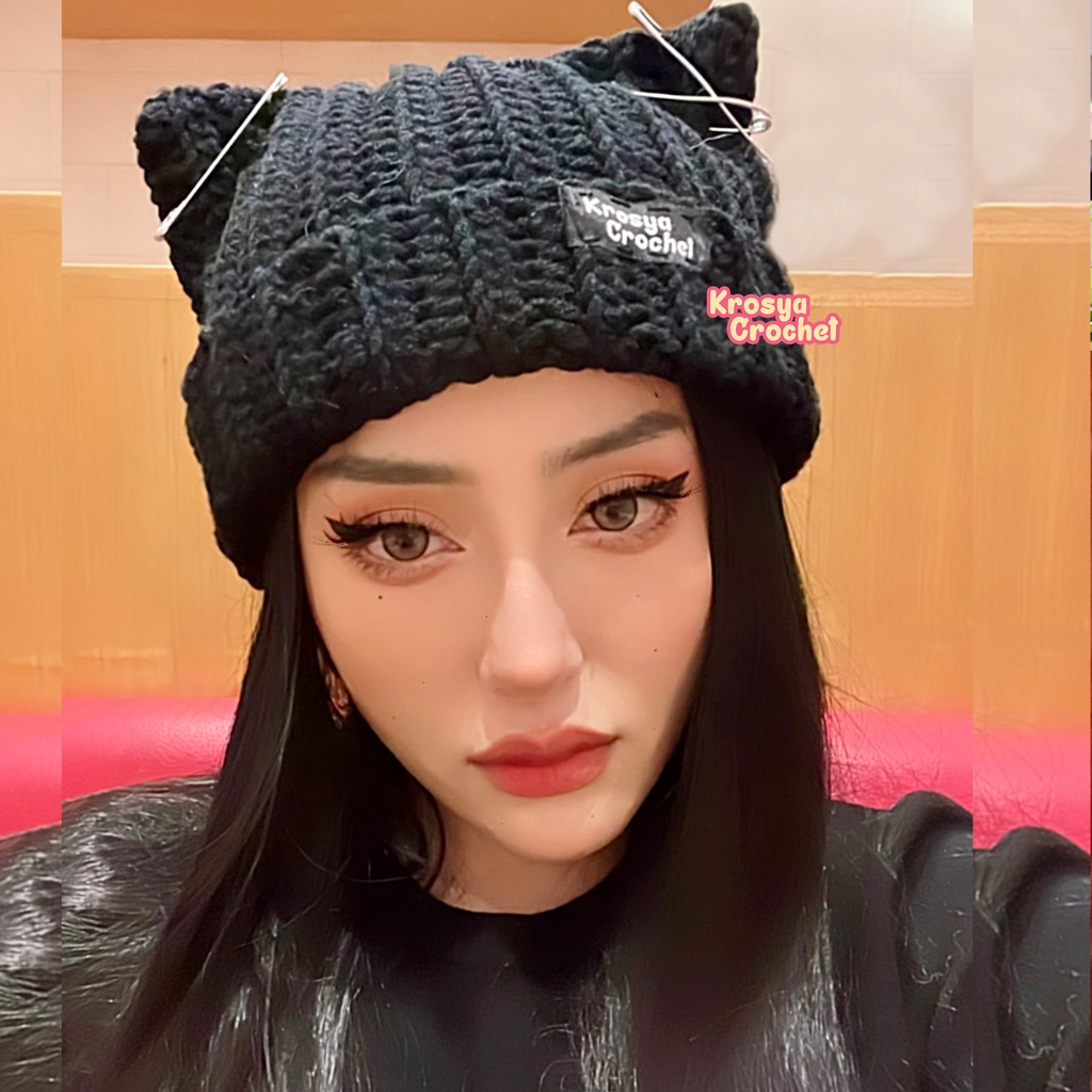 Jual Cat Beanie Topi Rajut Kuping Kucing Pin Krosya Crochet Kupluk ...
