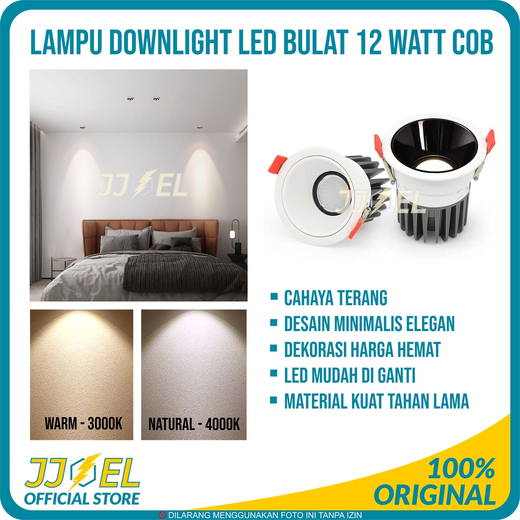 Jual (Garansi 1 Tahun) Lampu Sorot Plafon LED COB 12W - Downlight Spotlight Terang, Hemat ...