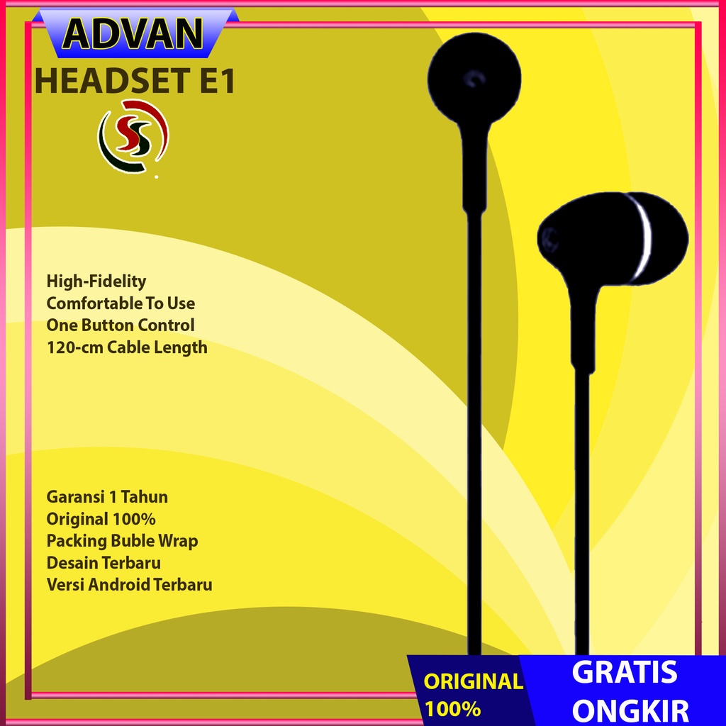 Jual Advan StartGo In-Ear Earphone Headset E1 Super Bass - Black ...