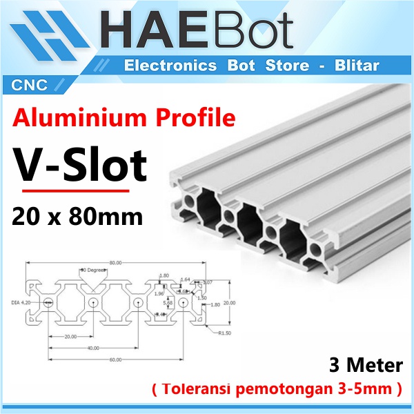 Jual [HAEBOT] Aluminium Profil V Slot 2080 20x80 AP2080 Alumunium 3 Meter Profile Frame CNC ...