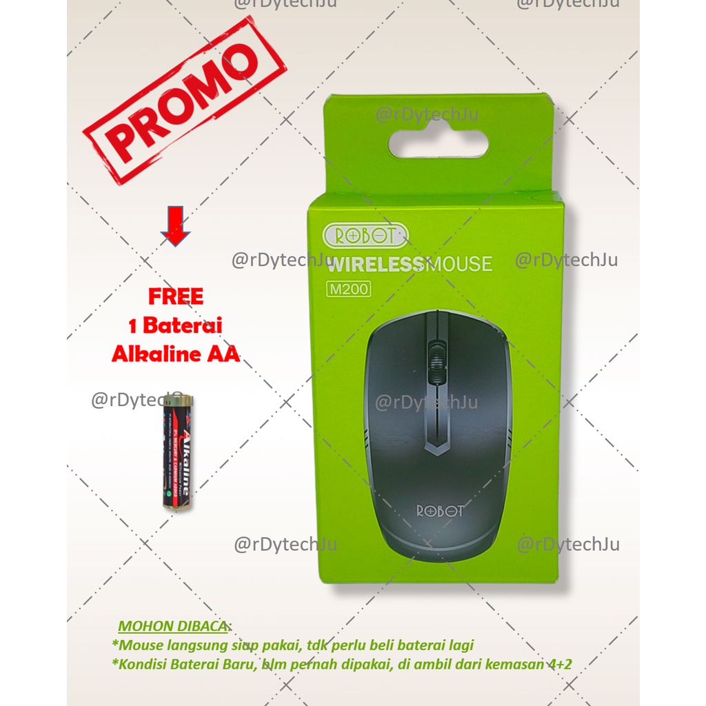 Jual Mouse Wireless ROBOT M200 Silent Optical 1600DPI (Original 100% ...